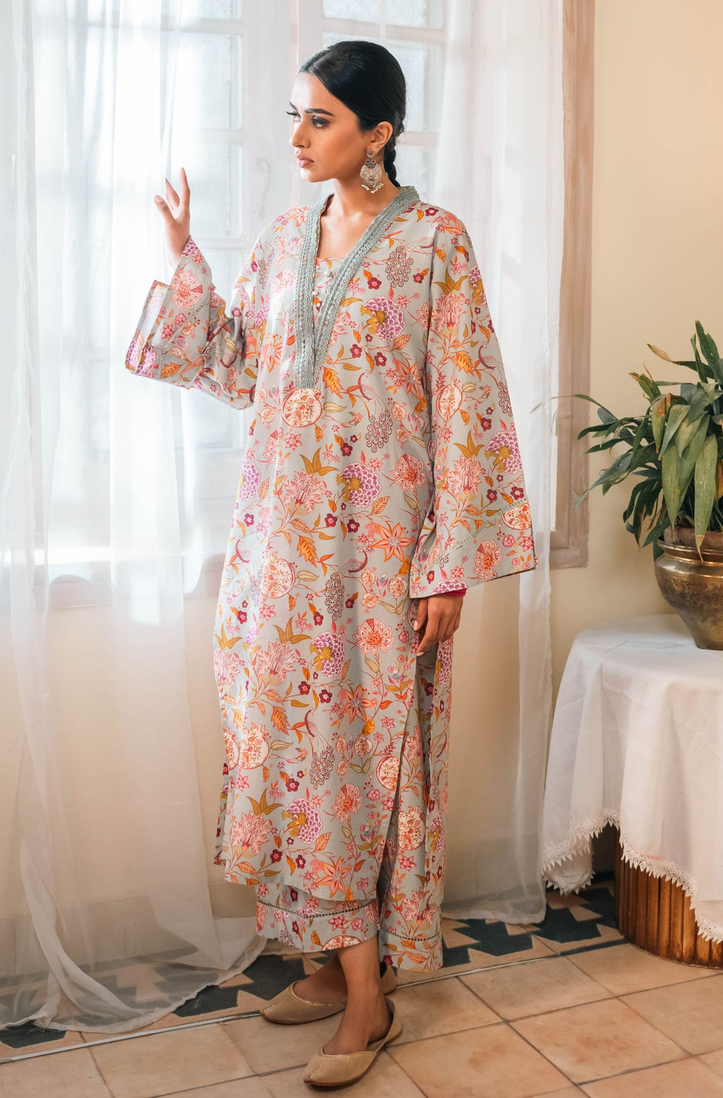 Gulnaar (Fruit Flora) Co-Ord Set - Sage & Fuchsia – Manto USA